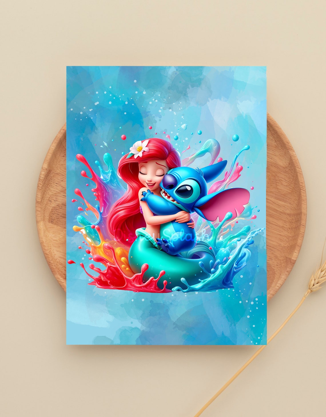 Ariel and Stitch Hug Clipart: Watercolor Splash PNG (digital Download ...
