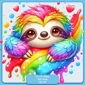 Rainbow Sloth Watercolor Splash, Clipart Images, Graphics and Artwork ...