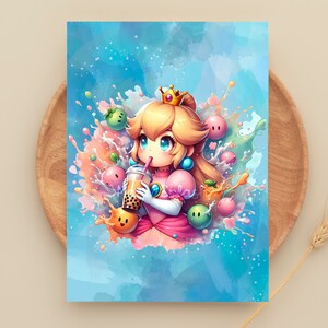 Princess Peach Boba Tea Clipart: Rainbow Watercolor Splash (digital ...