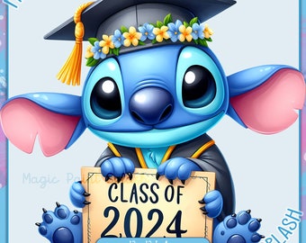 Stitch Graduation 2024 Clipart Image With Watercolor Splash Background ...