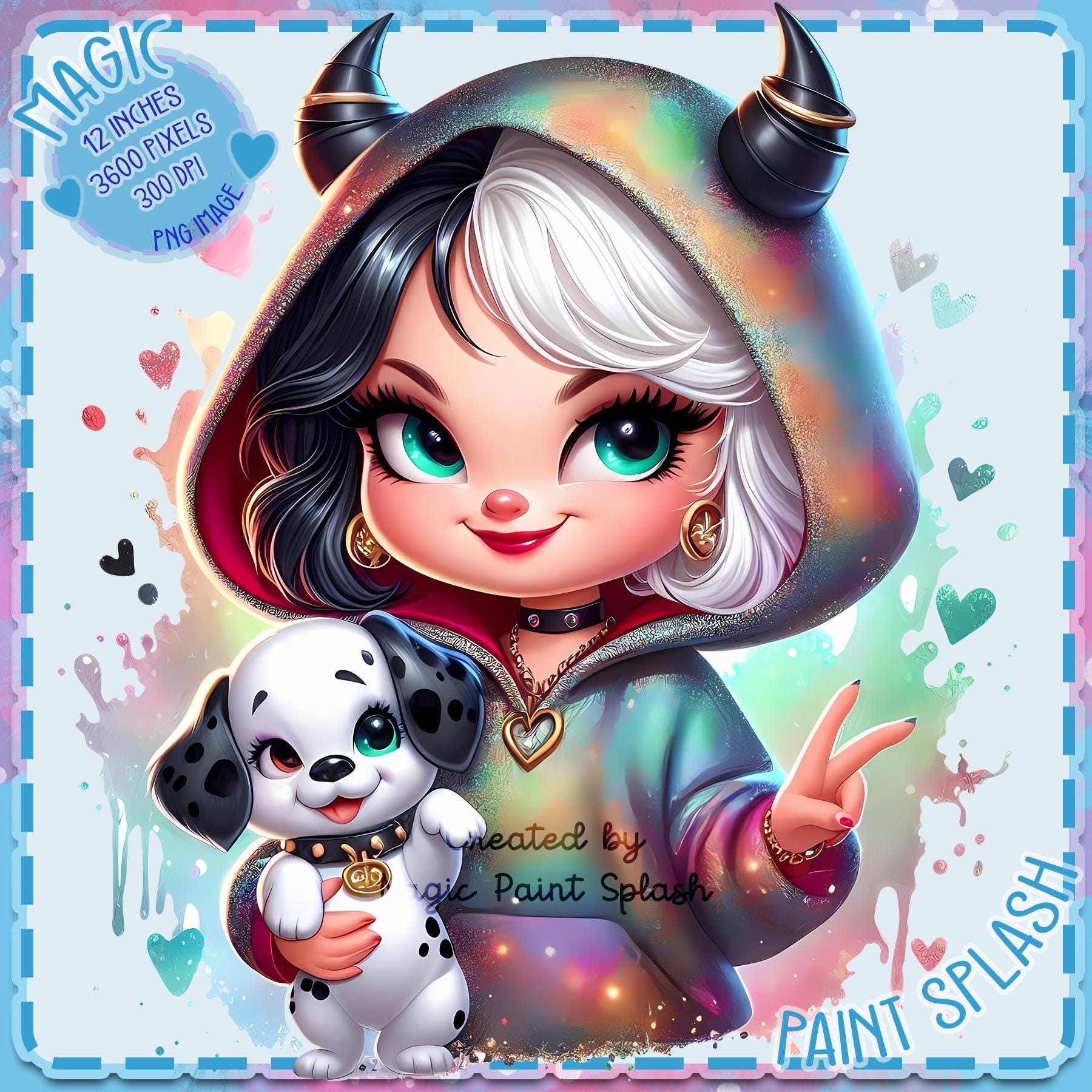 Chibi Cruella PNG Clipart, Cute Dalmatian Girl Sublimation Art for DIY ...