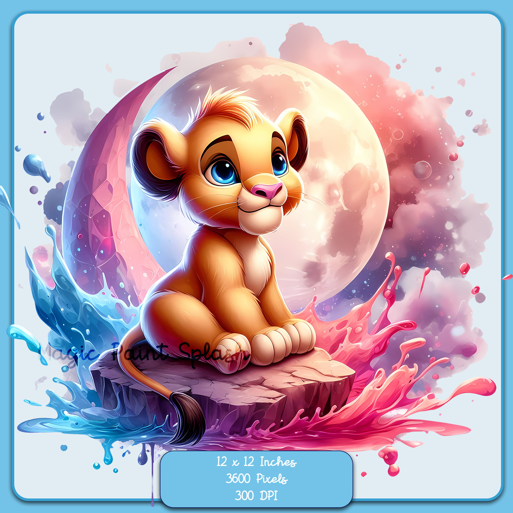 Simba Cub Moon Watercolor Splash Clipart Images Graphics And Artwork Rainbow Aesthetic Png