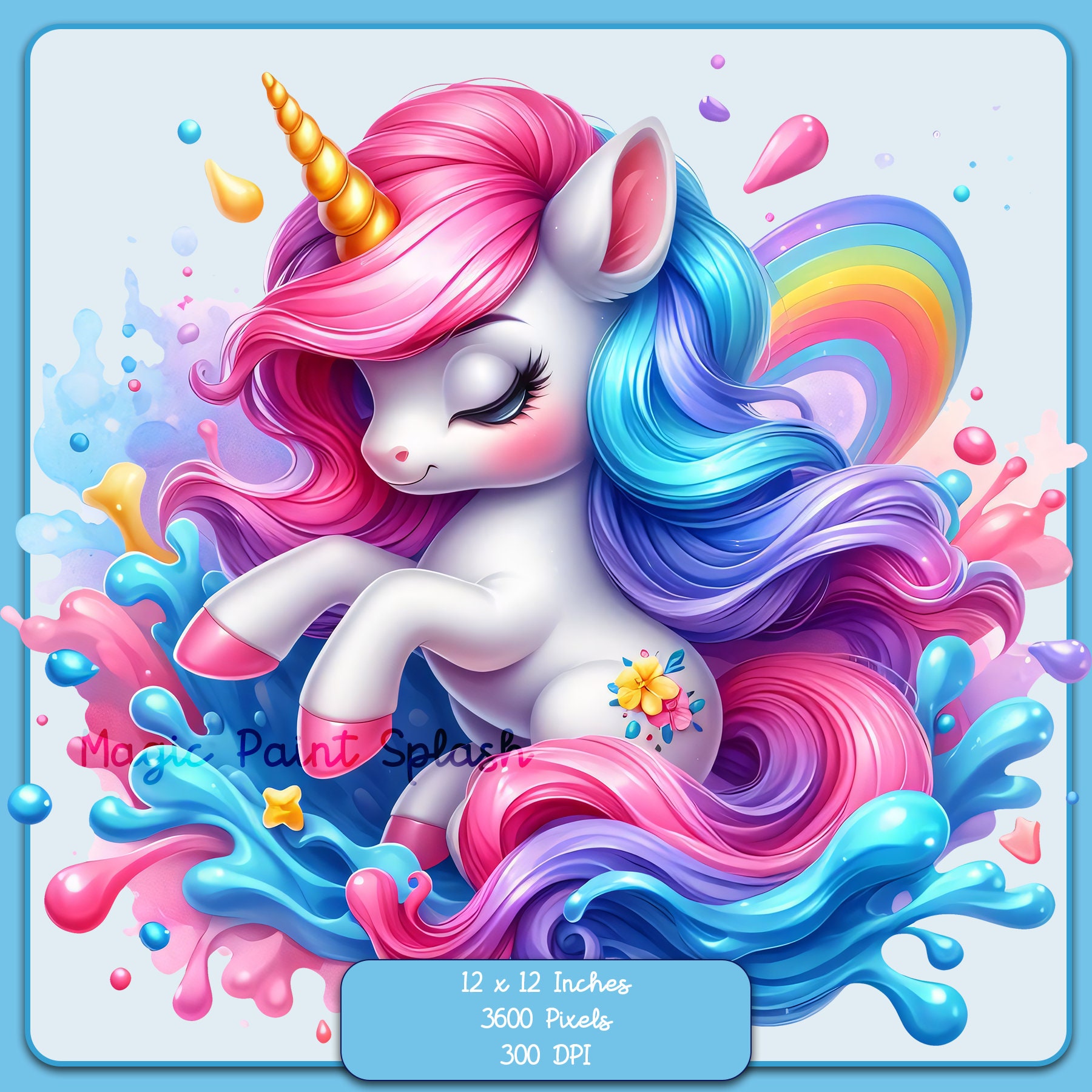 Rainbow Unicorn Watercolor Clipart: Splash Art, PNG Image (digital ...