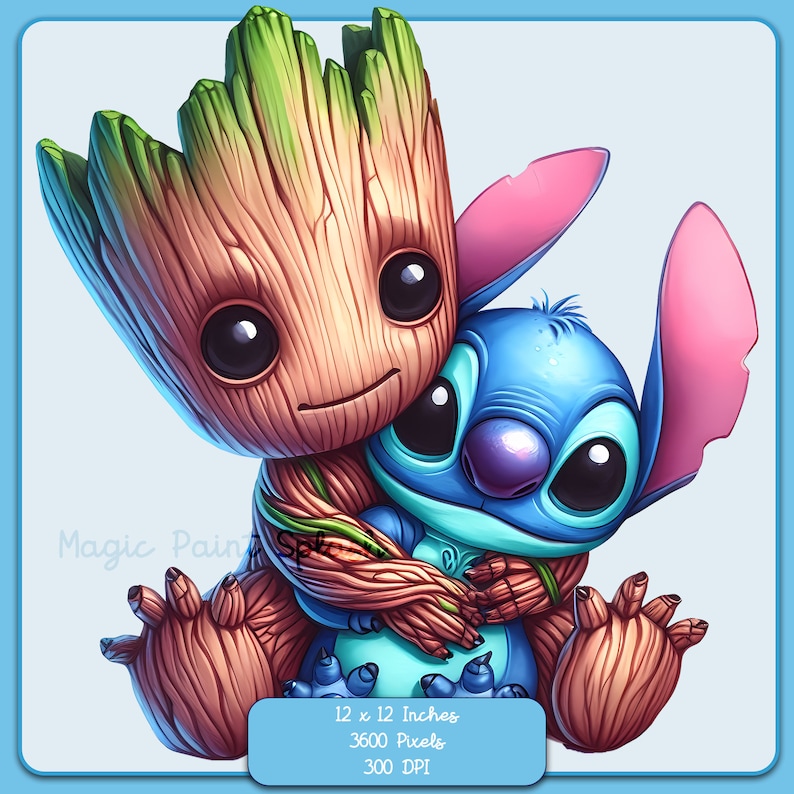 Baby Groot & Stitch Clipart Image, Galaxy Friends (PNG) - Etsy