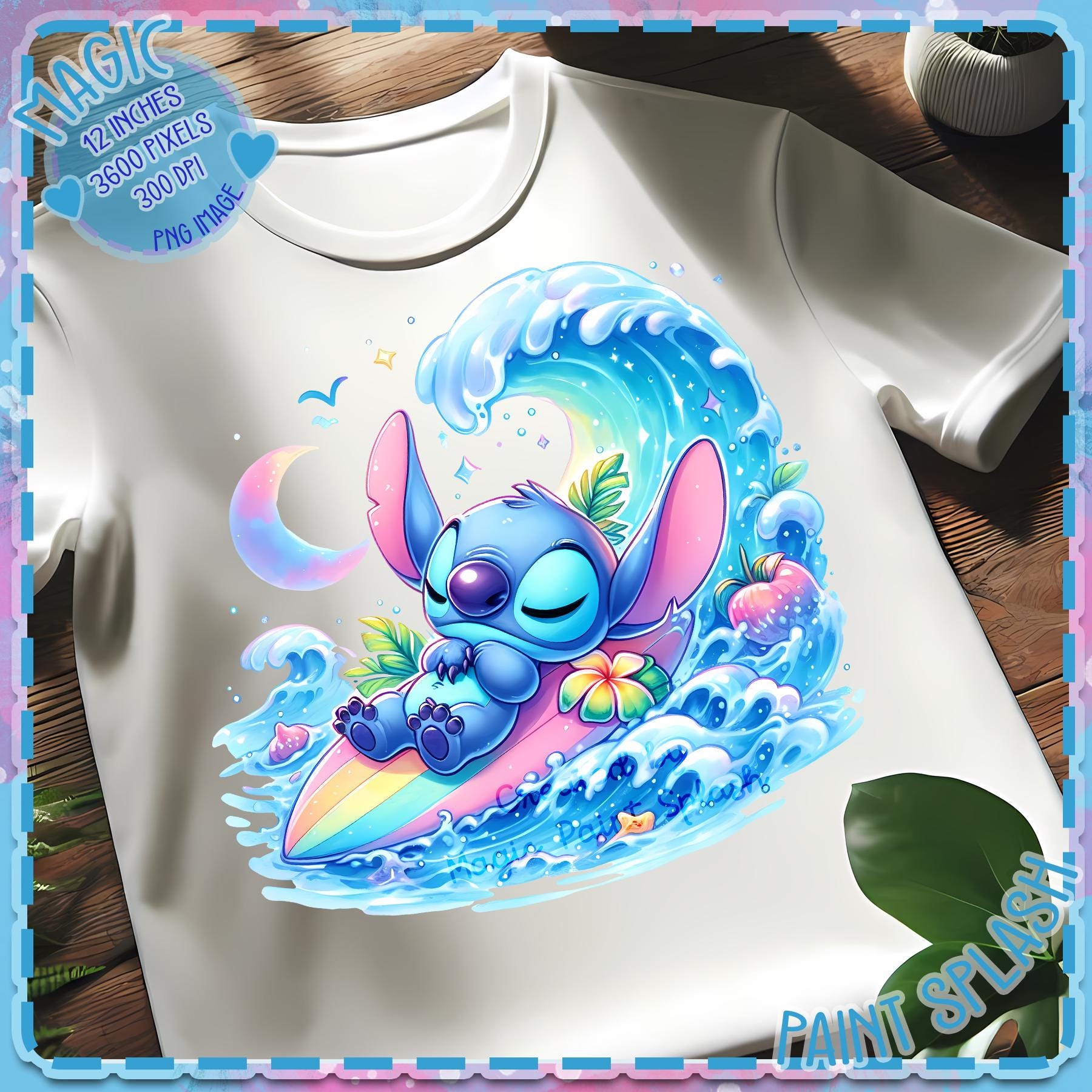 Tropical Stitch PNG: Watercolor Splash Clipart (digital Download ...