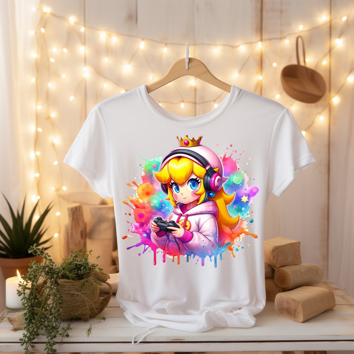 Princess Peach Gamer Clipart: Watercolor Splash PNG (digital Download ...