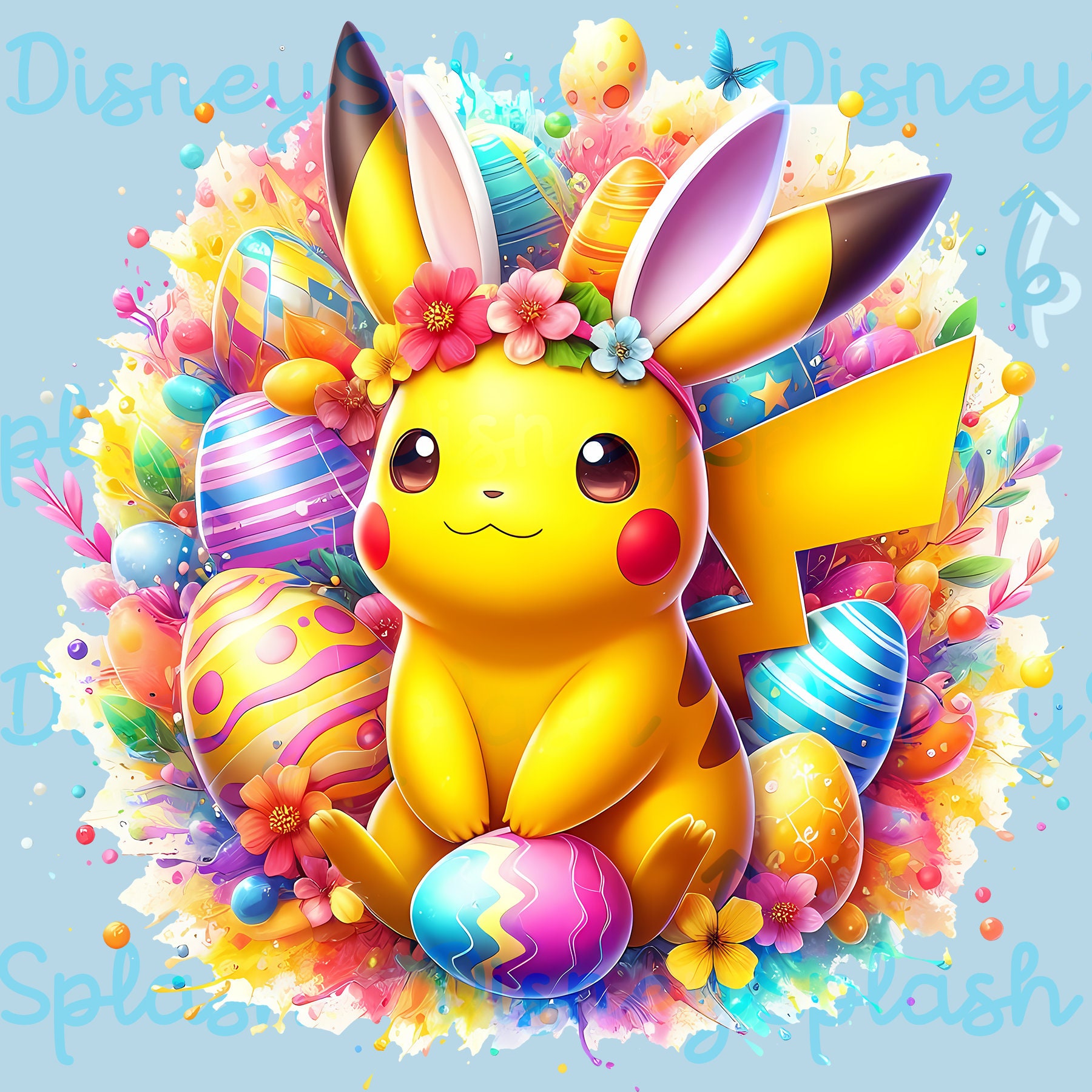 Pikachu Bunny Ears Easter Clipart, Rainbow Watercolor PNG - Etsy