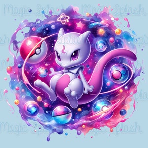 Cute Mewtwo Watercolor Splash, Clipart Images, Graphics and Artwork ...