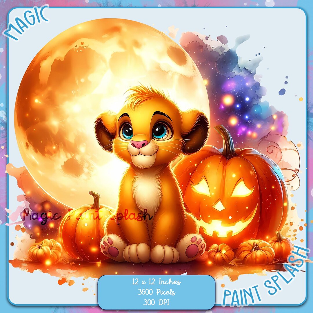 Simba Halloween PNG: Watercolor Lion Cub Clipart (digital Download ...