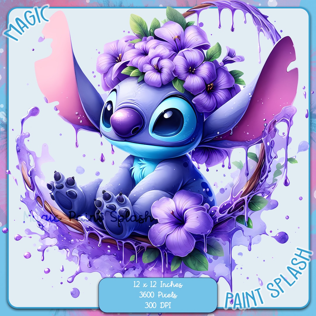 Stitch Floral W/ Purple Flowers Watercolor Splash, Clipart Images ...