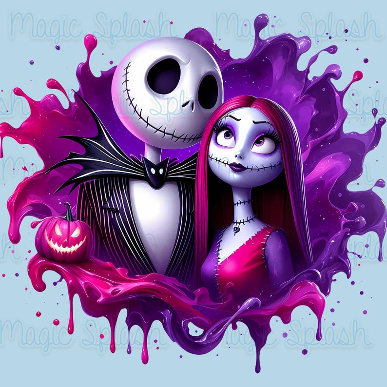 5 Jack and Sally Frames: Watercolor Splash Clipart Bundle (PNG) - Etsy