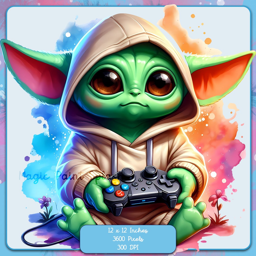 Grogu Gamer Watercolor Splash, Clipart Images, Graphics and Artwork ...