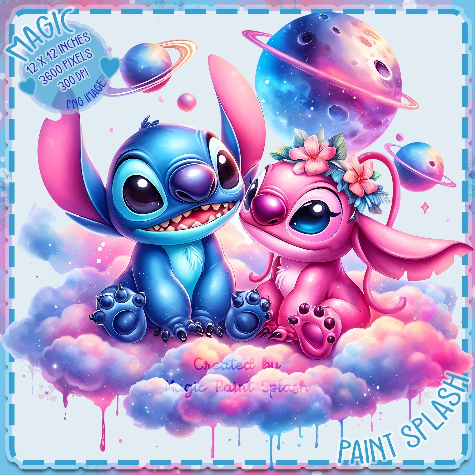Stitch e Angel Clouds Watercolor Splash, imagens clipart, gráficos e ...