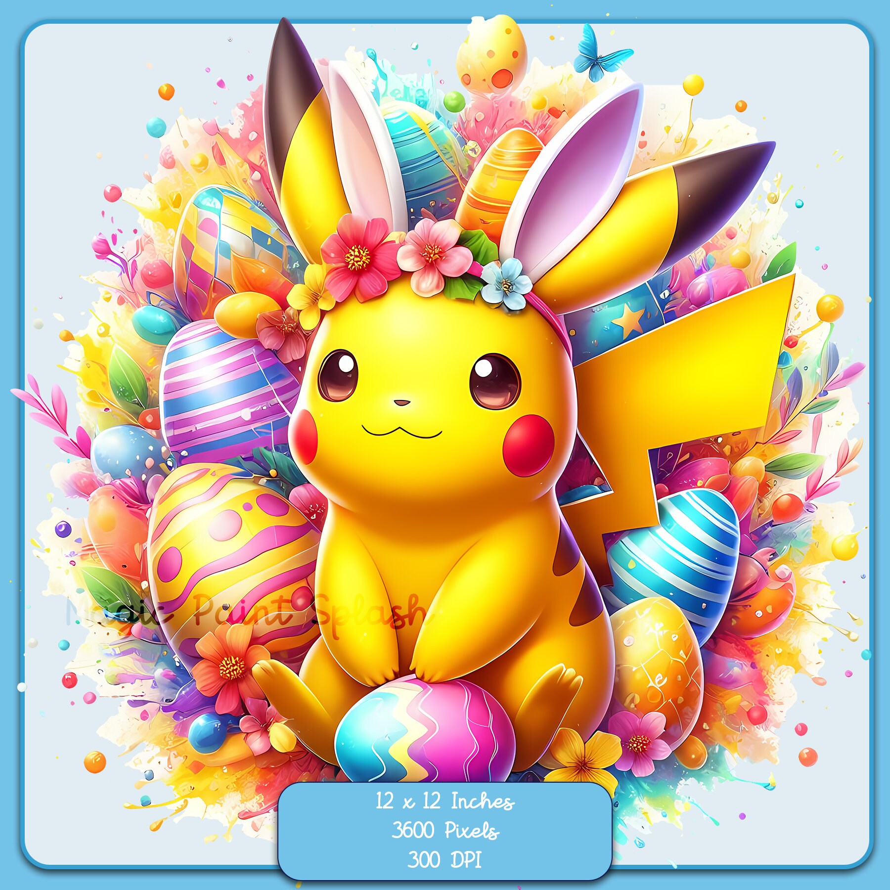Pikachu Bunny Ears Easter Clipart, Rainbow Watercolor PNG - Etsy