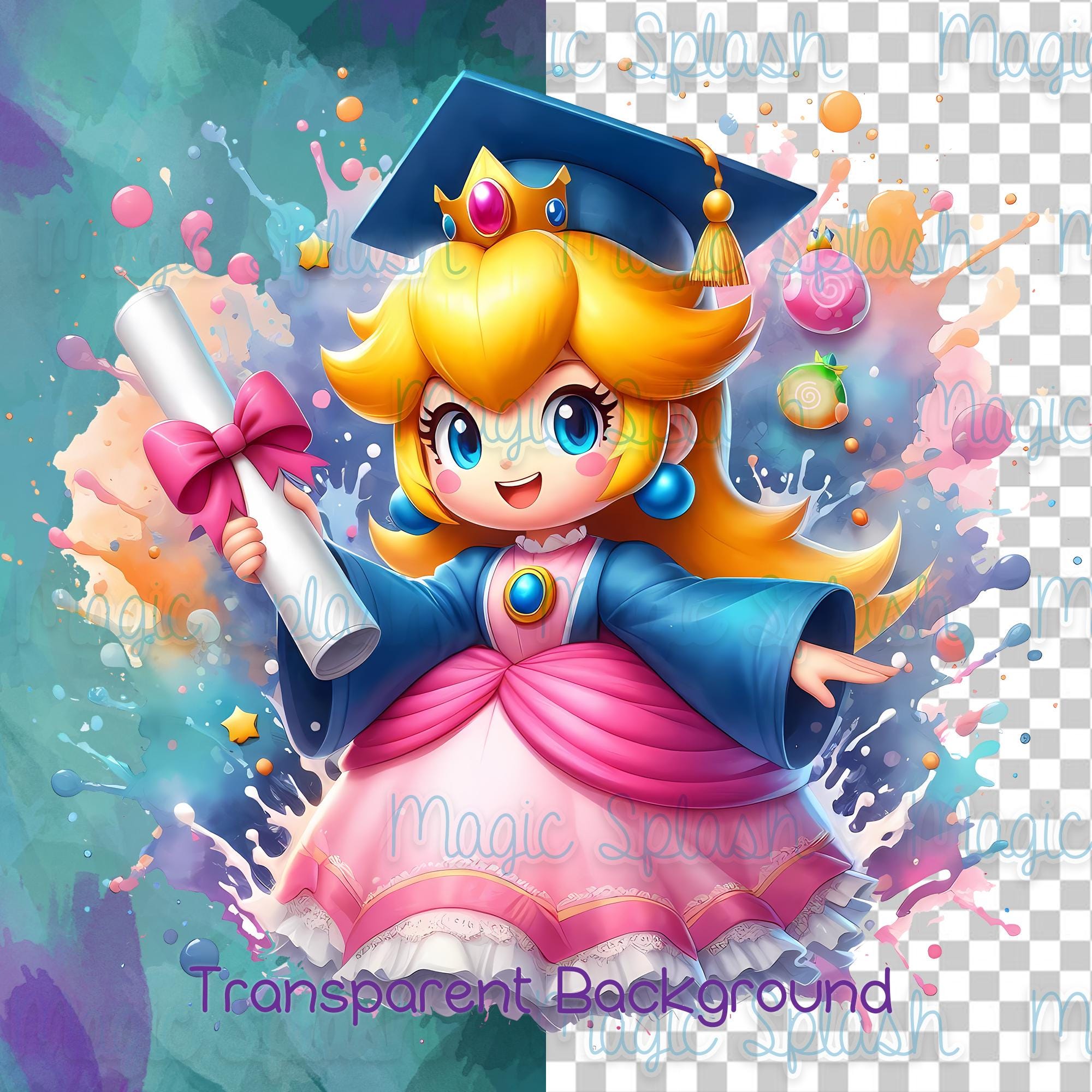 Princess Peach Graduation PNG: Watercolor Clipart Image (digital ...
