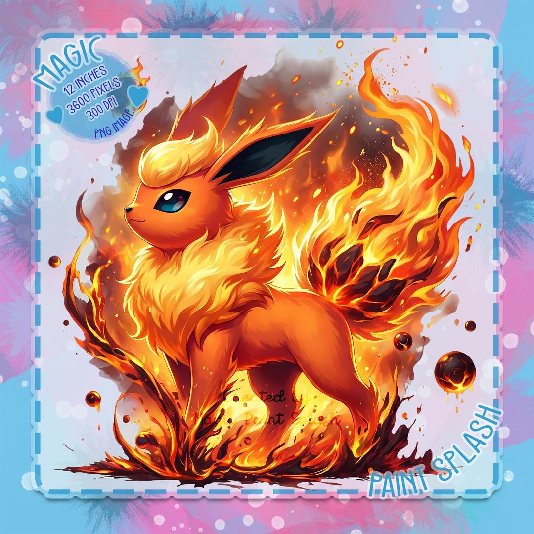Flareon Watercolor Clipart, Rainbow Monster PNG Image (digital Download ...