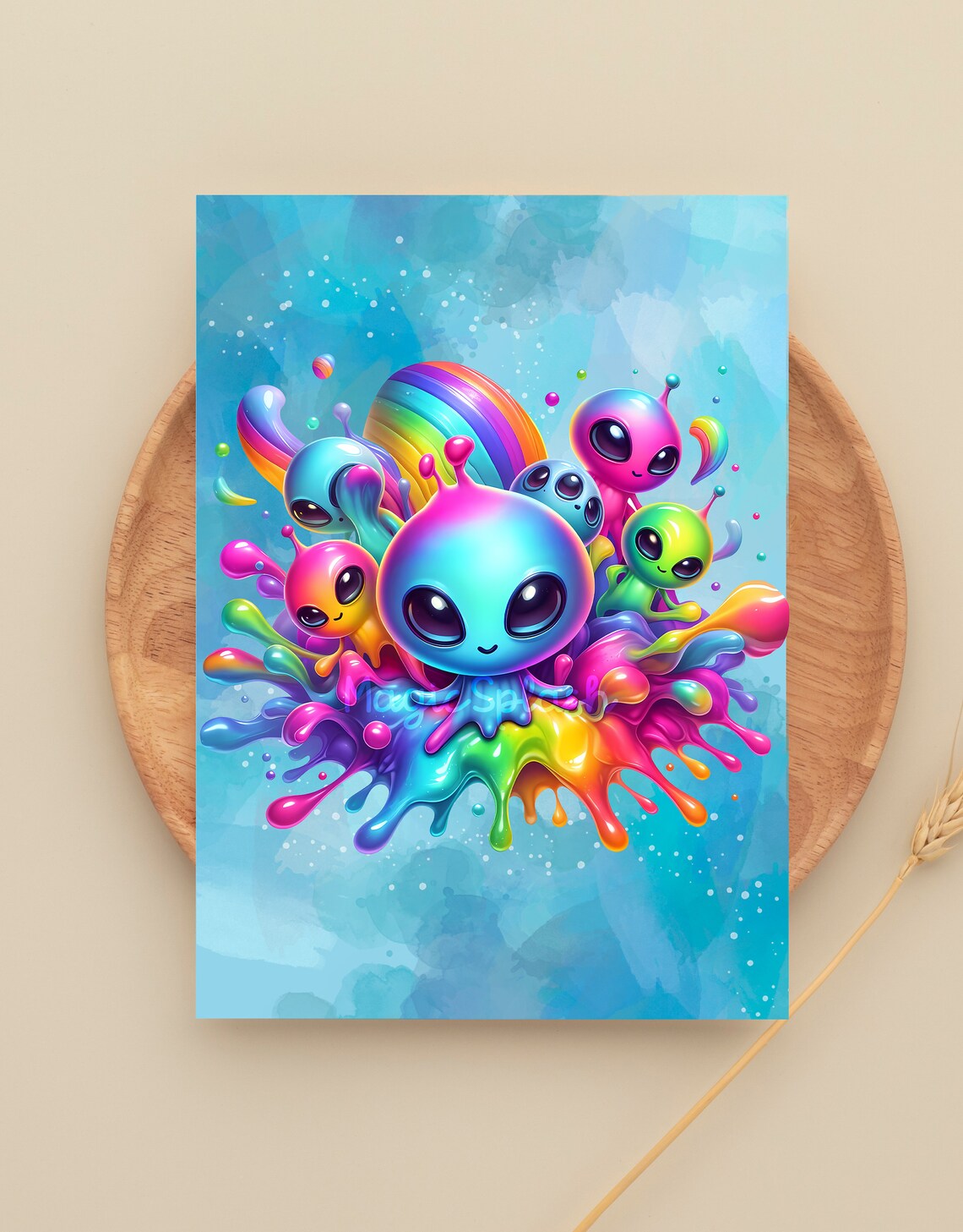 Rainbow Aliens Clipart: Watercolor Splash PNG Image (digital Download ...