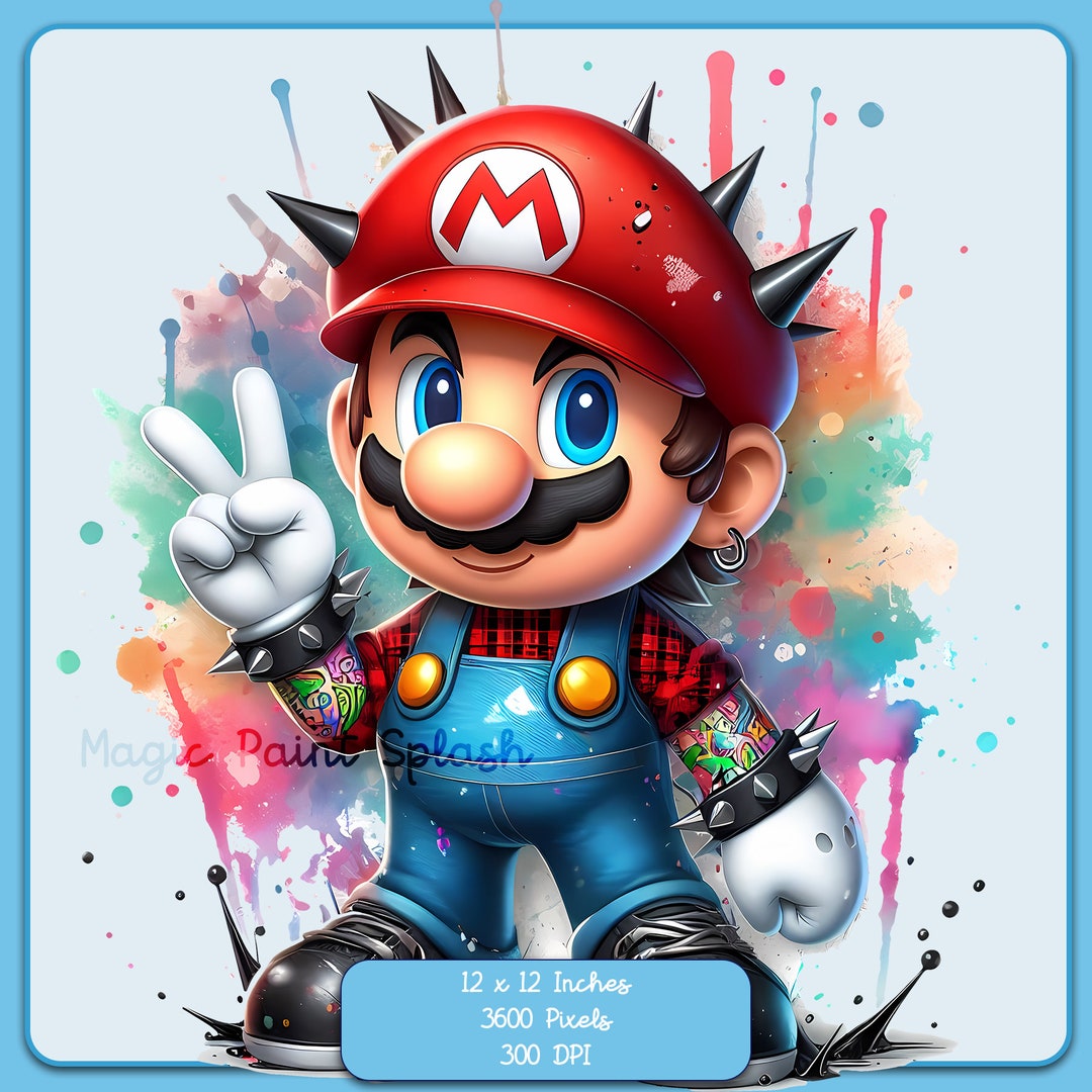 Mario Punk Rock Watercolor Splash, Clipart Images, Graphics and Artwork ...
