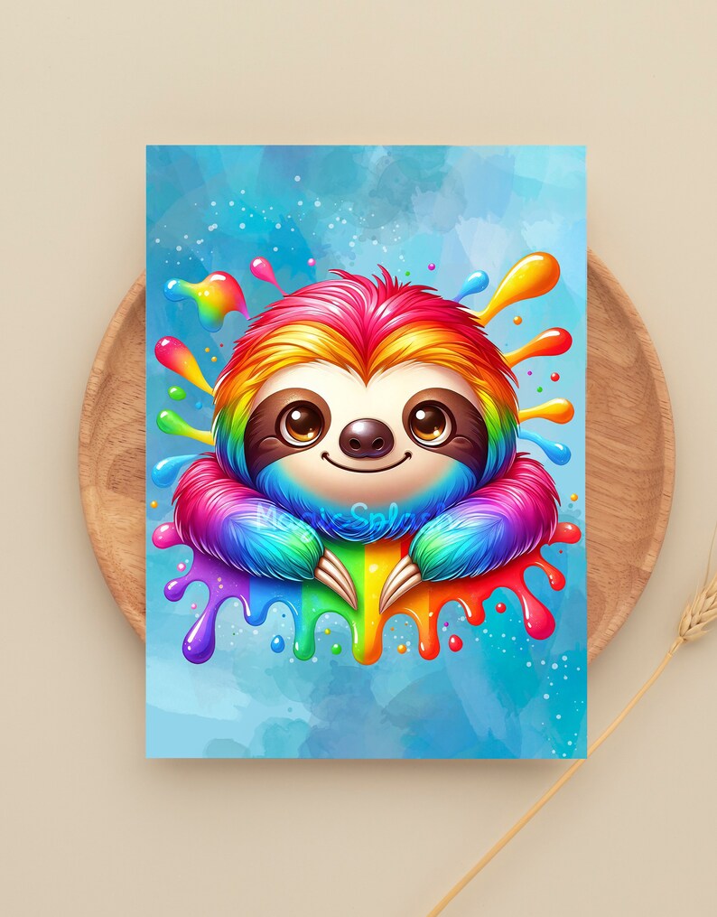 Rainbow Sloth Watercolor Splash PNG: Clipart Image (digital Download ...