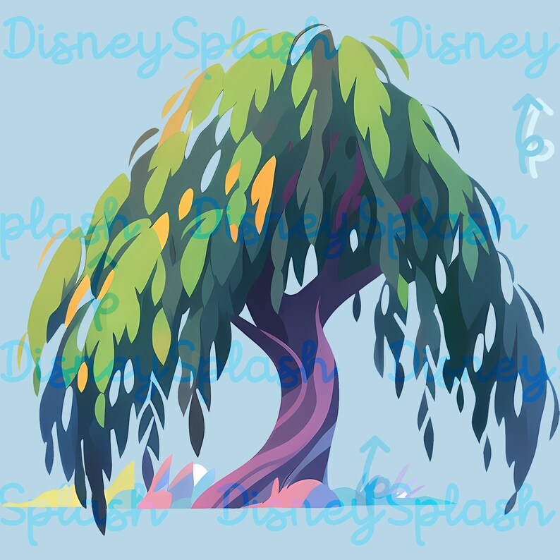 Stylized Willow Trees Clipart Set: Transparent PNG Images (digital ...