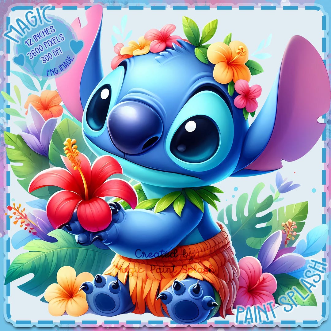 Stitch Floral Watercolor Splash, Clipart Images, Graphics and Artwork ...