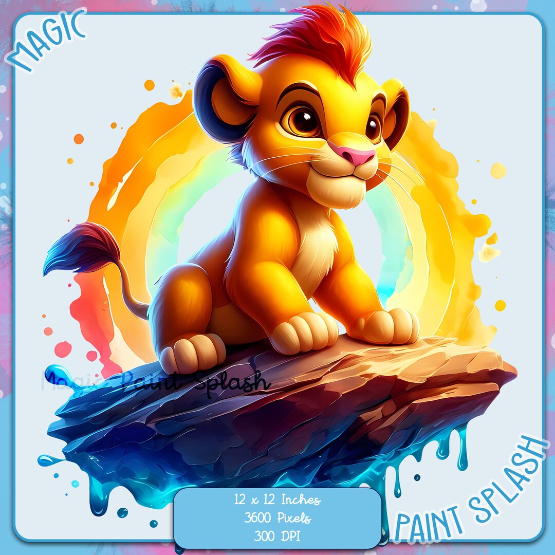 Little Simba Watercolor Clipart: Rainbow Lion Cub PNG (digital Download ...