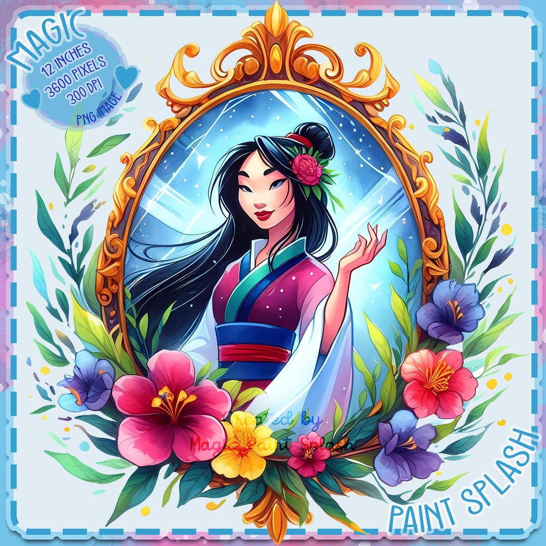 Mulan's Enchanted Mirror Clipart Image, Watercolor Splash PNG, Graphics ...