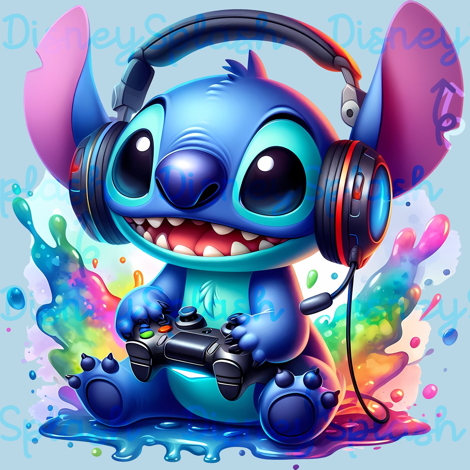 Stitch Gamer Clipart, Watercolor Gaming Controller, Rainbow PNG ...