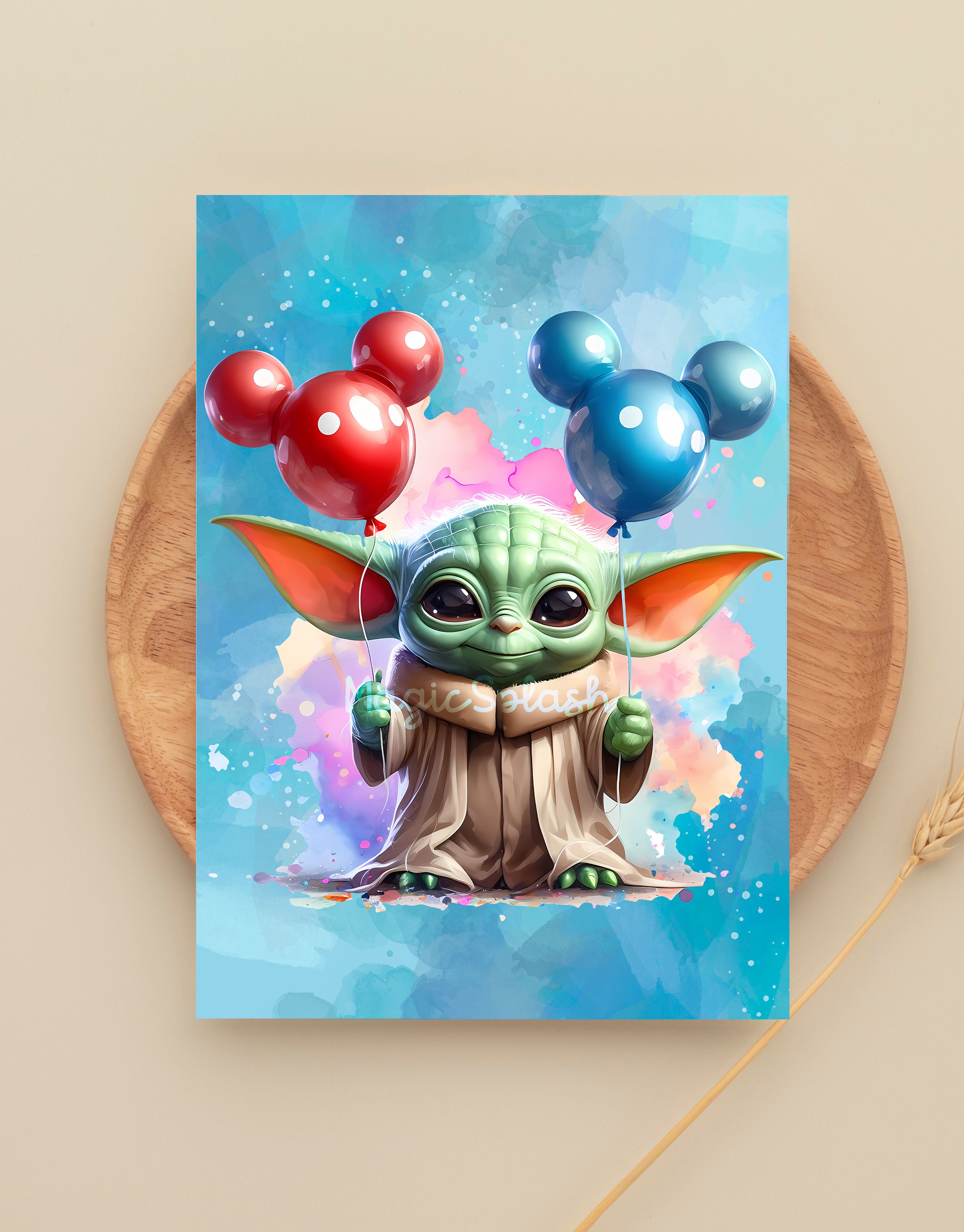 Grogu Balloons Watercolor Splash, Clipart Images, Graphics and Artwork ...