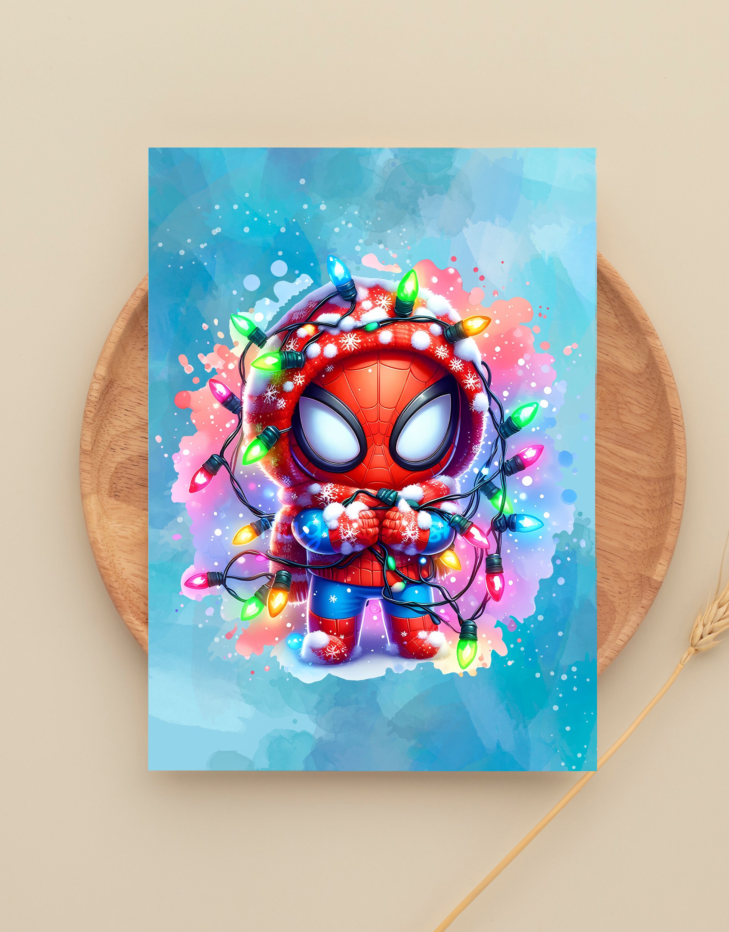 Spidey Christmas Lights Clipart: Watercolor Superhero PNG (digital ...