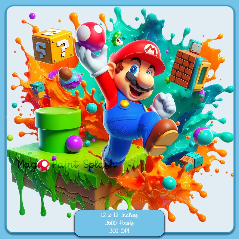 Mario Jump Clipart: Watercolor Splash PNG Image (digital Download) - Etsy