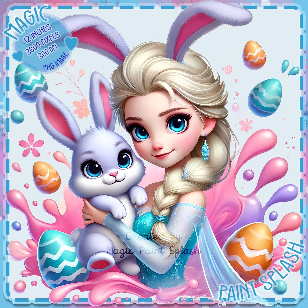 Elsa Easter Bunny PNG: Watercolor Splash Clipart (digital Download) - Etsy