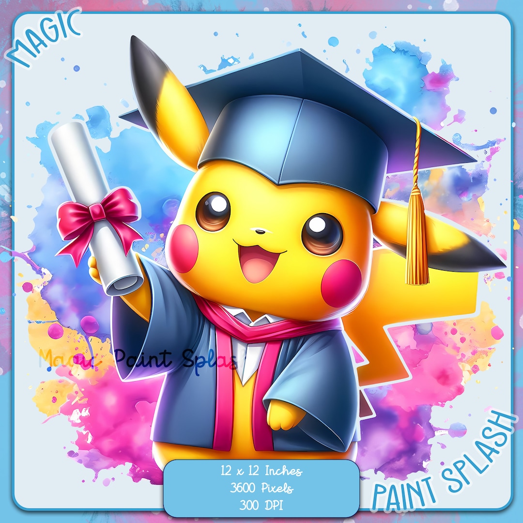 Pikachu Diploma Watercolor Splash, Clipart Images, Graphics and Artwork ...