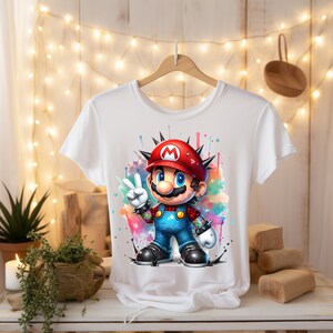 Punk Rock Mario Clipart: Watercolor Splash Gaming Image (PNG Digital ...