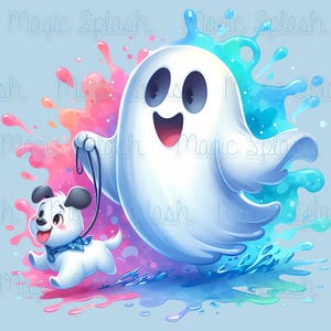Halloween Ghost and Dog Watercolor Clipart: Spooky PNG Images (digital ...
