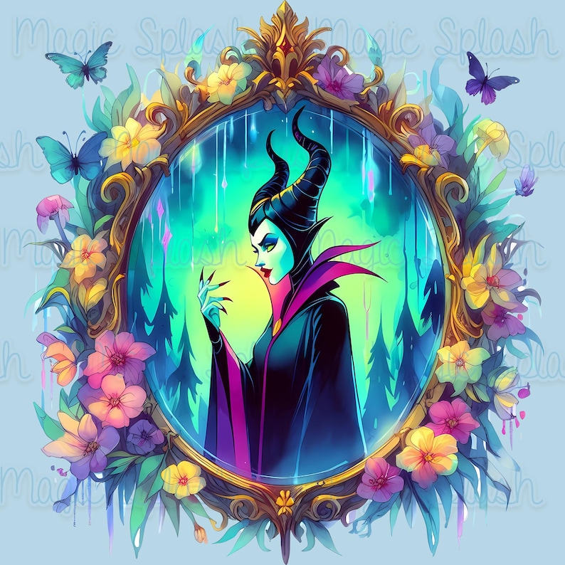 Maleficent's Mirror Watercolor Clipart: Rainbow Princess PNG (digital ...