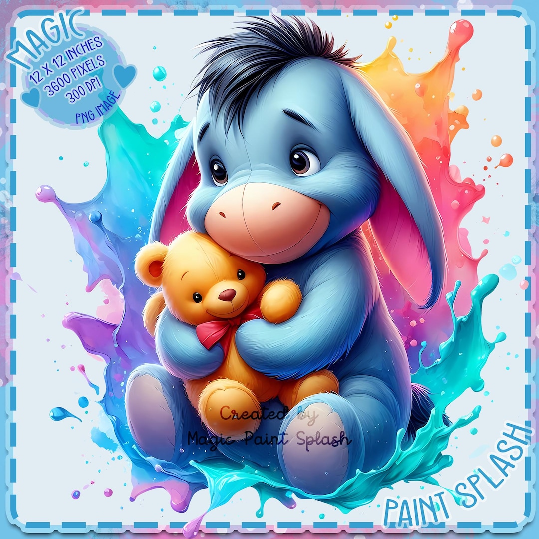 Baby Eeyore Watercolor Splash, Clipart Images, Graphics and Artwork ...