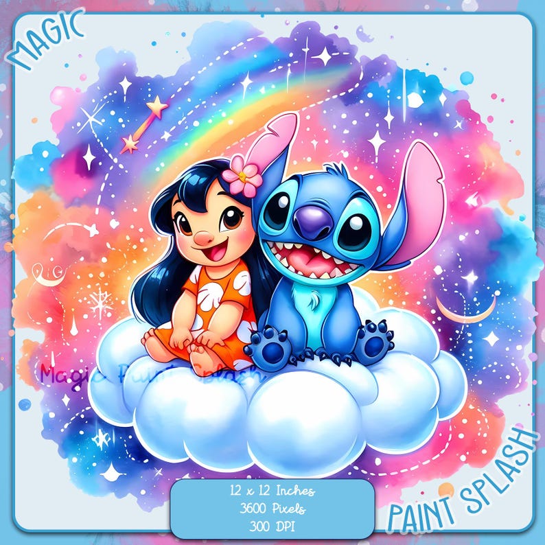 Lilo and Stitch Space Clipart: Rainbow Watercolor (PNG Digital Download ...