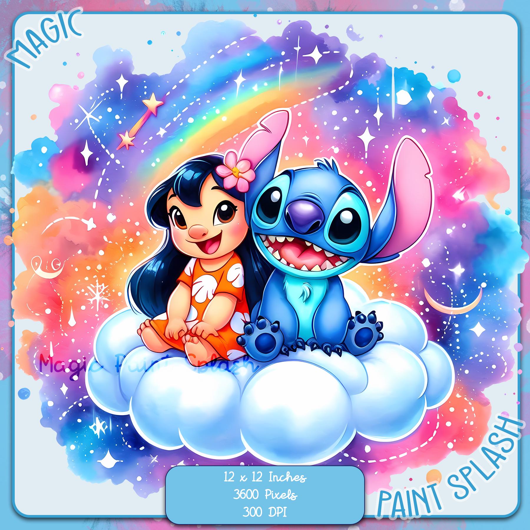 Lilo and Stitch Space Clipart: Rainbow Watercolor (PNG Digital Download ...