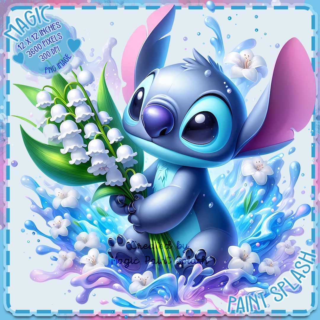 Stitch Floral W/ Lily of the Valley Watercolor Splash, Clipart Images ...
