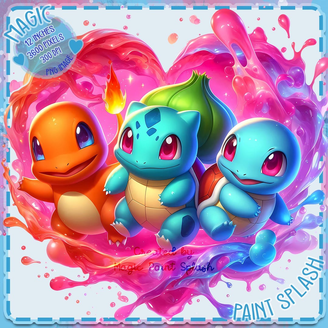 Poke Starter Valentine PNG: Rainbow Monster Clipart (digital Download ...