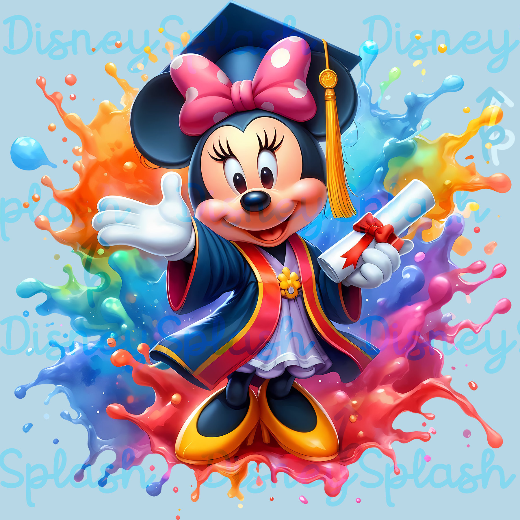 Minnie Mouse Graduation PNG: Watercolor Splash Clipart (digital ...