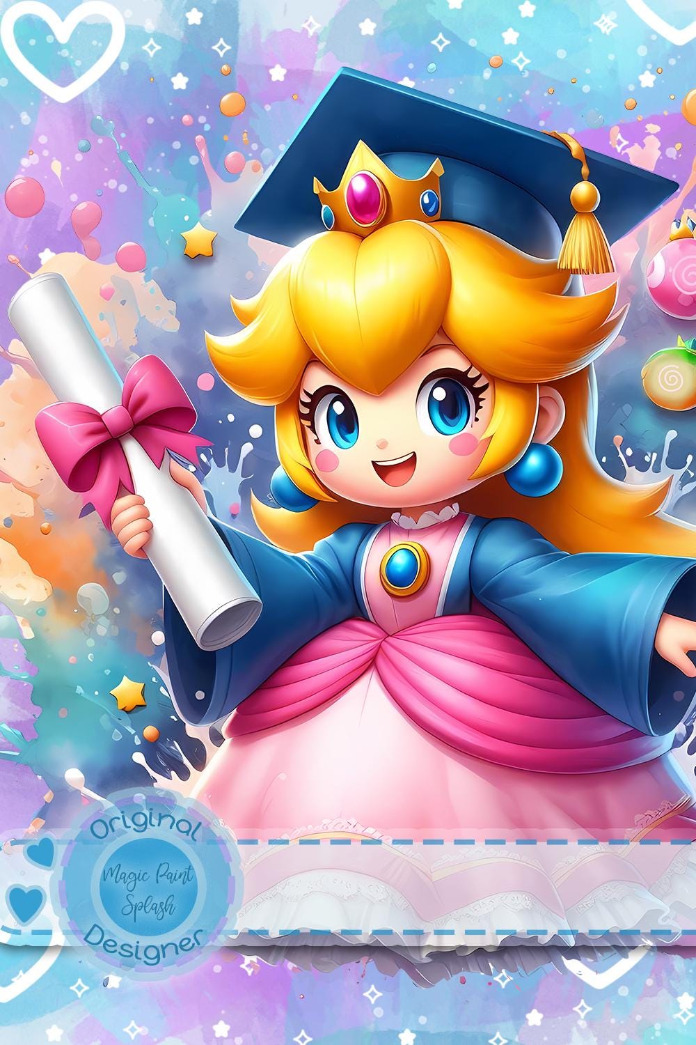 Princess Peach Graduation PNG: Watercolor Clipart Image (digital ...