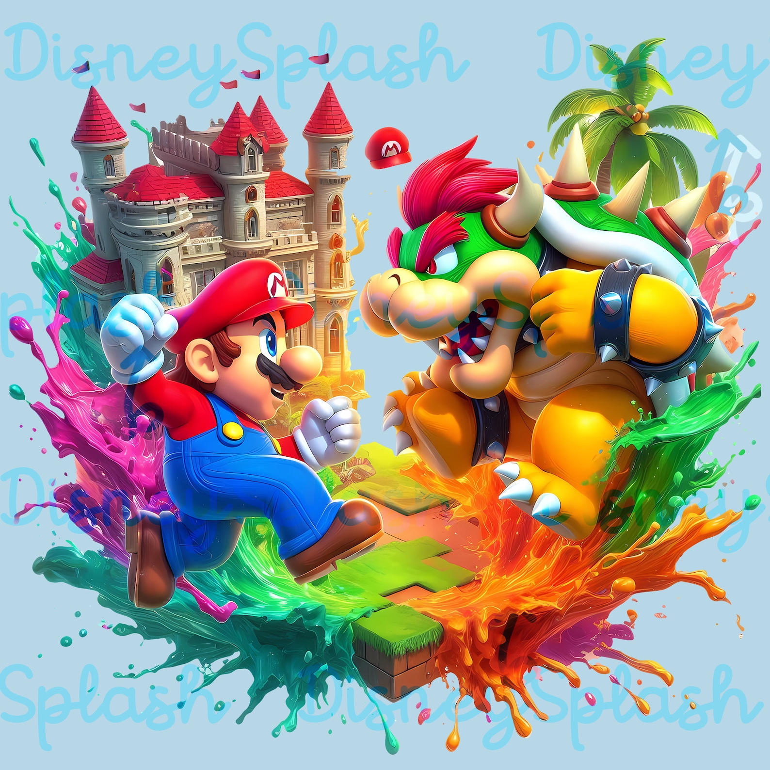 Mario Vs Bowser Clipart: Watercolor Splash PNG Image (digital Download ...