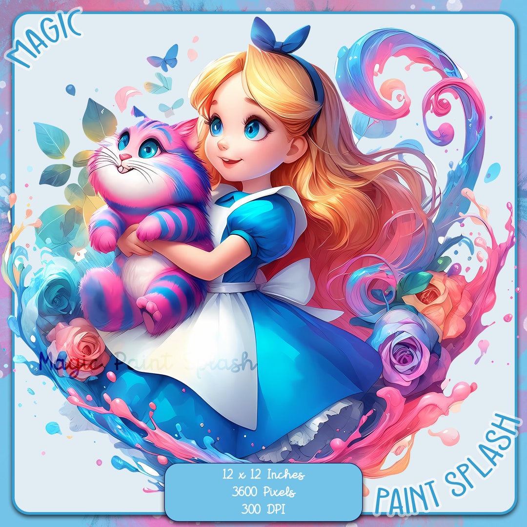 Alice and Cheshire Watercolor Splash, Clipart Images, Graphics and ...