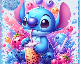 Stitch Rainbow Boba Hug PNG Kawaii Drink Cartoon Design Design Clipart ...