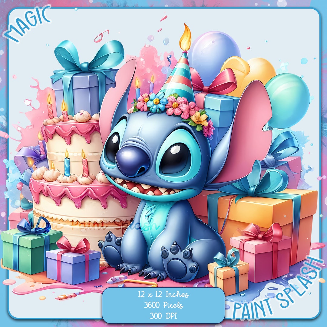Stitch Birthday Watercolor Splash, Clipart Images, Graphics and Artwork ...