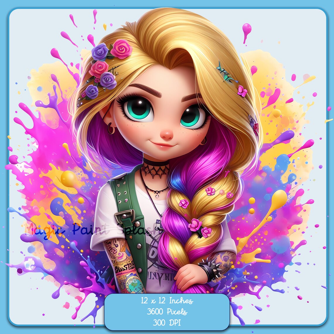 Rapunzel Punk Rock Watercolor Splash, Clipart Images, Graphics and ...
