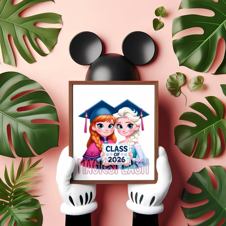 Anna and Elsa 2026 Graduation Watercolor Clipart: Rainbow Frozen PNG ...