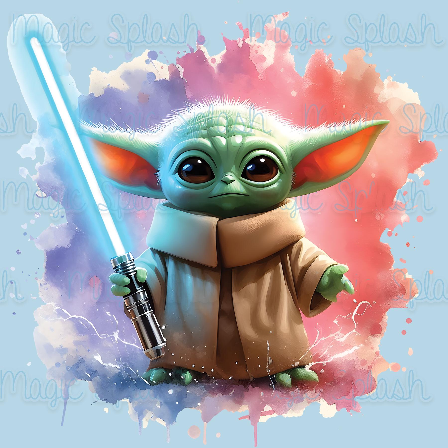 Grogu Watercolor Clipart: Rainbow Galaxy Wars PNG Image (digital ...